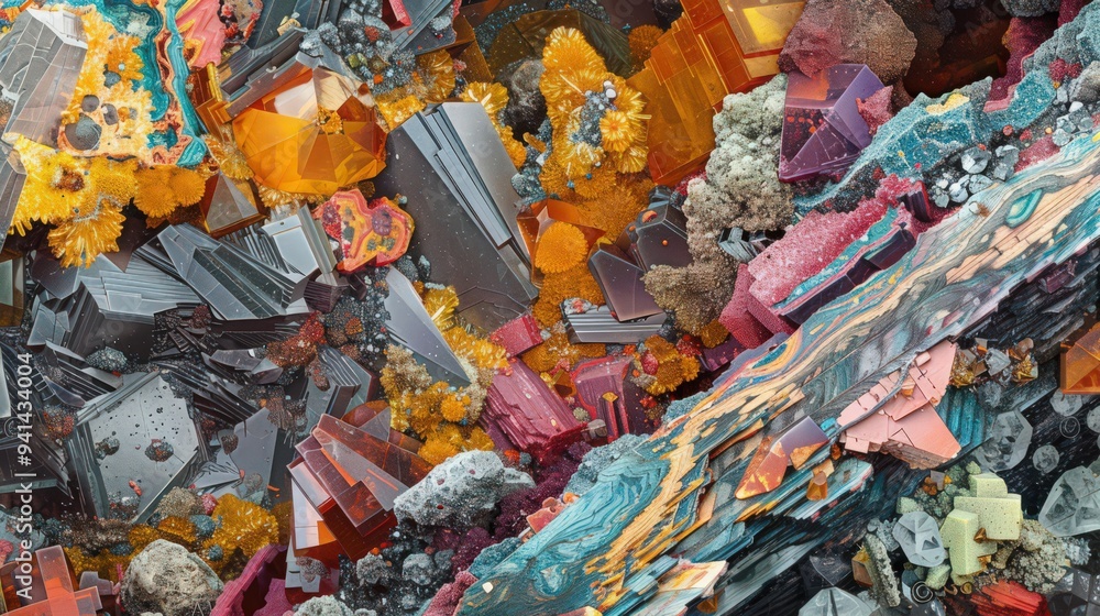 Magnified view of a mineral thin section under a microscope, revealing ...