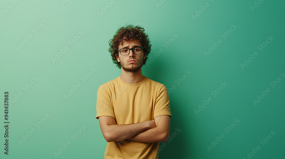 An envious person with a jealous glare and tight expression, standing ...