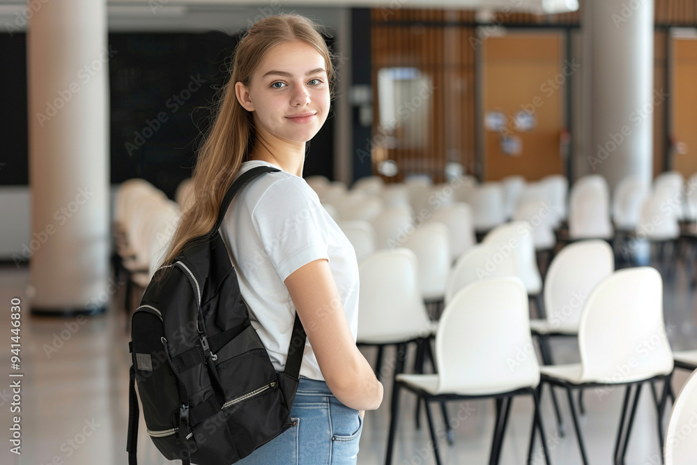 Side view Pupil teenager student at lesson in college and university ...