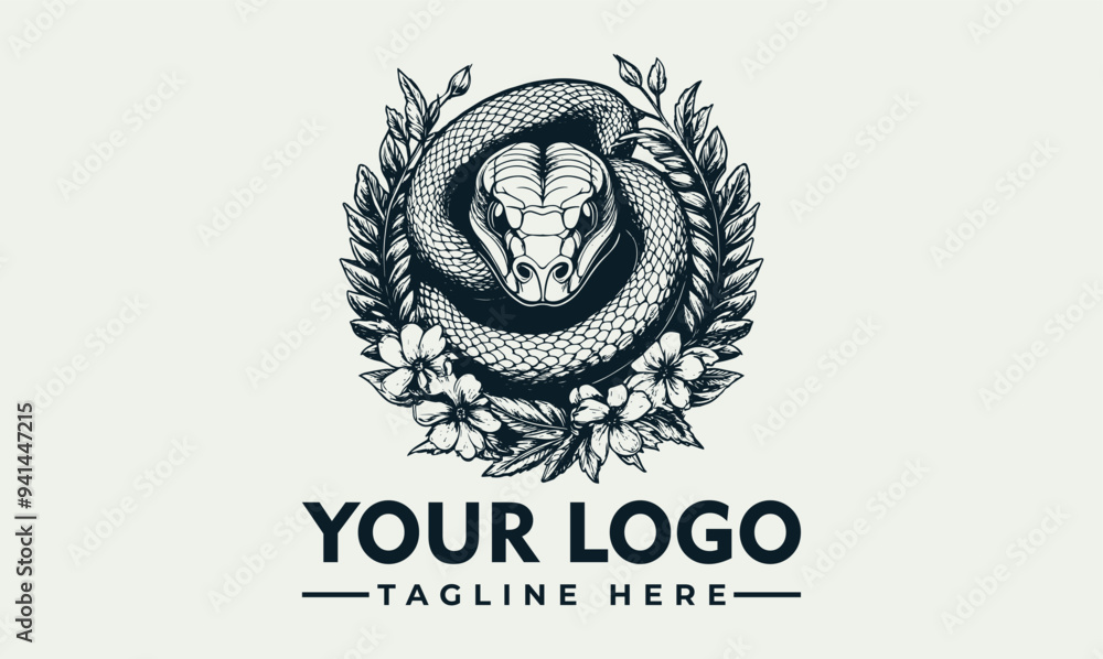 Floral Snake Tattoo Logo Vector coiled snake intricately entwined ...