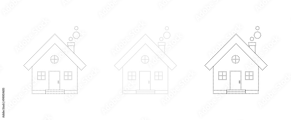 house, activity page, three different dot thicknesses variations ...