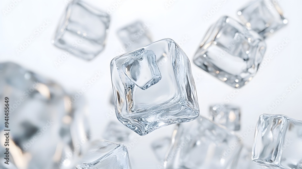CG Floating Ice Cubes: Perfectly clear CG ice cubes hovering above a ...
