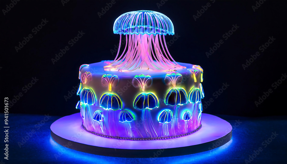 luminescent jellyfish cake glowing neon decorations transparent ...