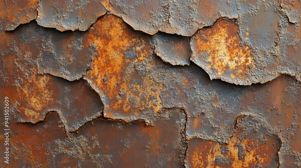 Heavily rusted iron sheet with pitted texture, rough edges, and deep ...