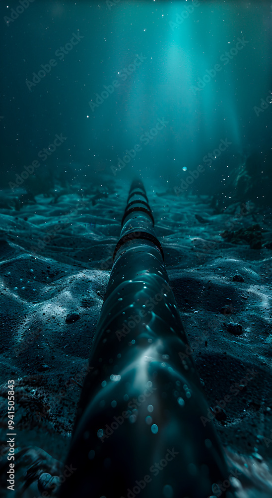 An underwater internet communication cable on the seabed under ocean ...