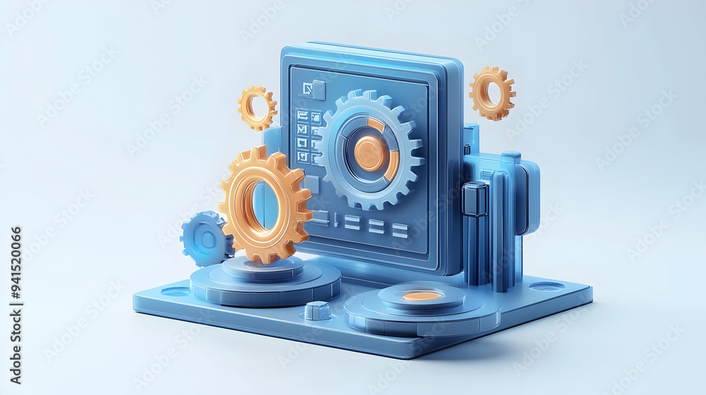 3D Icon as AI predictive maintenance and factory equipment concept as ...