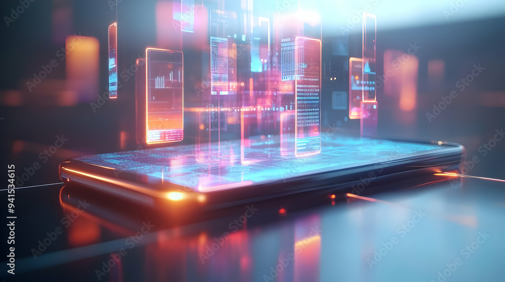 3D Icon as Mobile phone with holographic cyber security icons concept ...