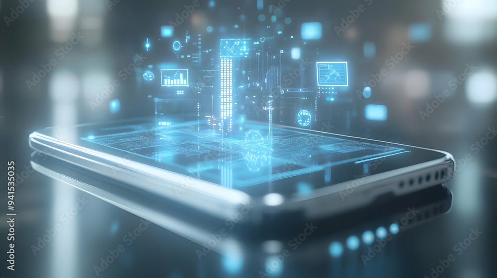 3D Icon as Mobile phone with holographic cyber security icons concept ...