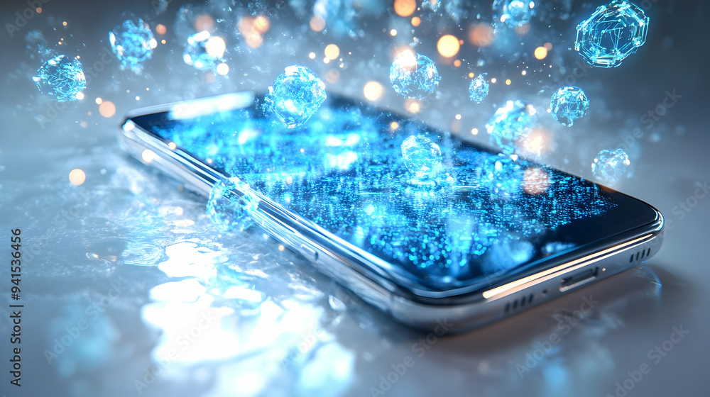 3D Icon as Mobile phone with holographic cyber security icons concept ...