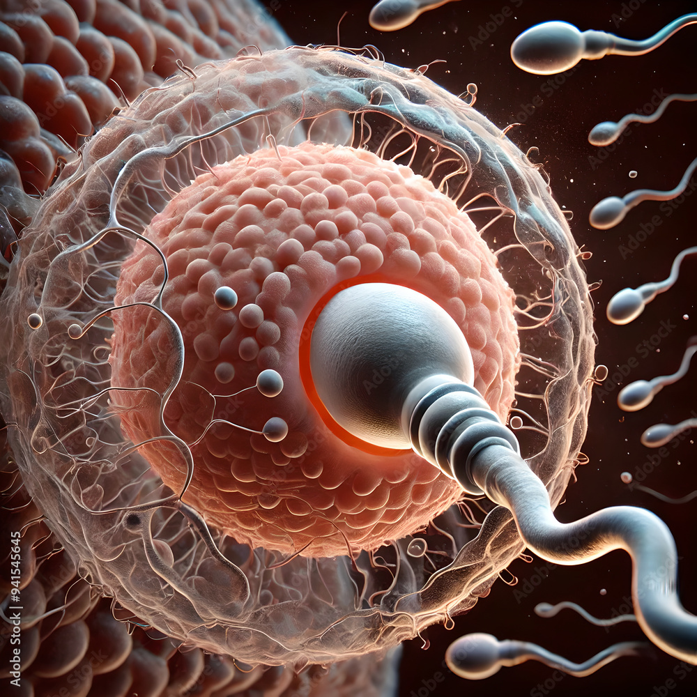 Process of fertilization within the fallopian tube, where a sperm cell ...