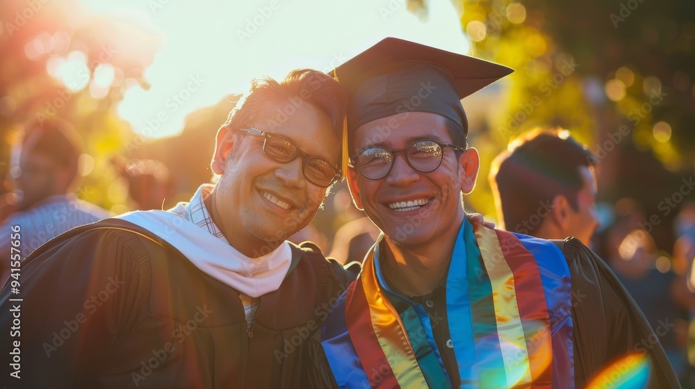 Stock Photography, Gay parents at child's graduation ceremony ...