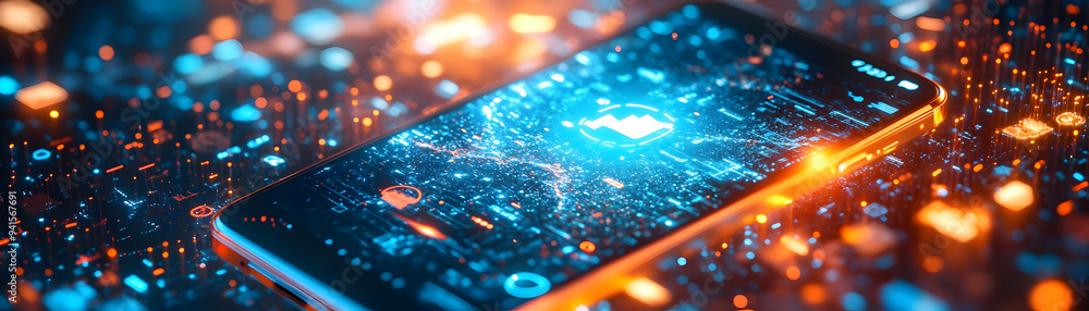 Photo Realistic as Mobile Phone with Holographic IoT Icon and Sensor ...