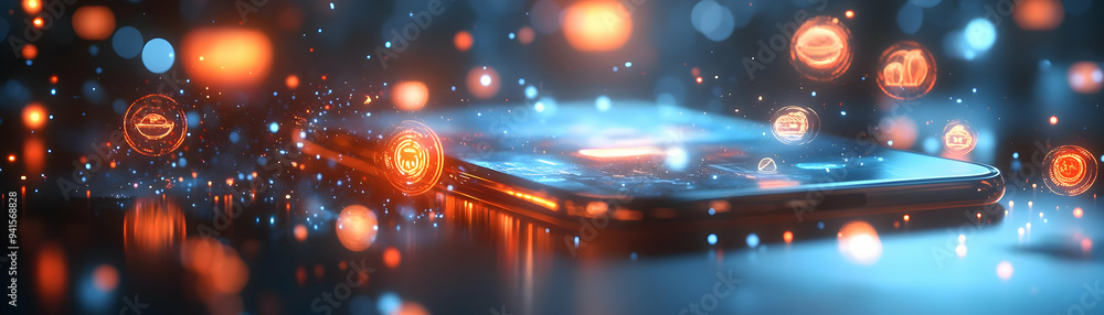 Photo Realistic as Mobile Phone with Holographic IoT Icon and Sensor ...