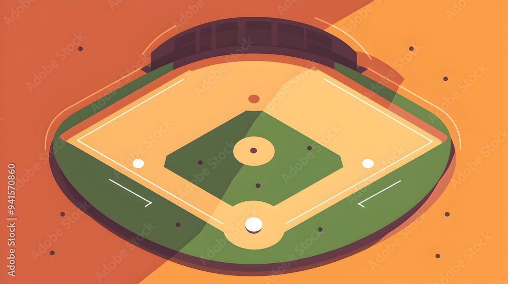 A flat vector illustration for a baseball field background, showing a ...