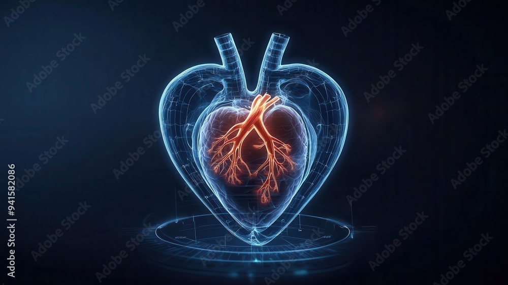 Heart MRI scan with a detailed focus on the coronary arteries, vibrant ...
