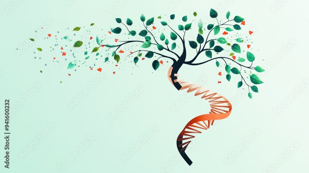 Illustration of a family tree with DNA strands branching out ...