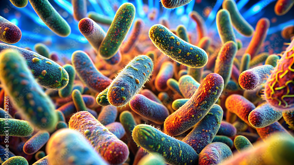 Colorful bacteria in the human body, microbes under a microscope Stock ...