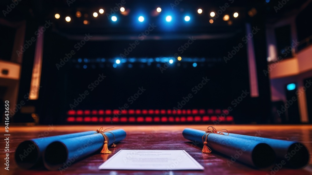 Graduation Stage: A solemn and inspiring stage awaits, ready to witness ...