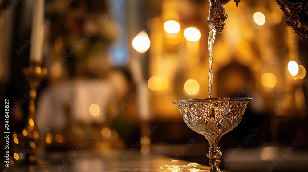Holy Water Pouring: A close-up shot of holy water pouring into a ...