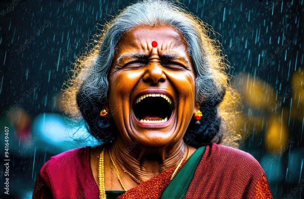 emotional breakdown, shock. depressed senior indian woman screaming ...