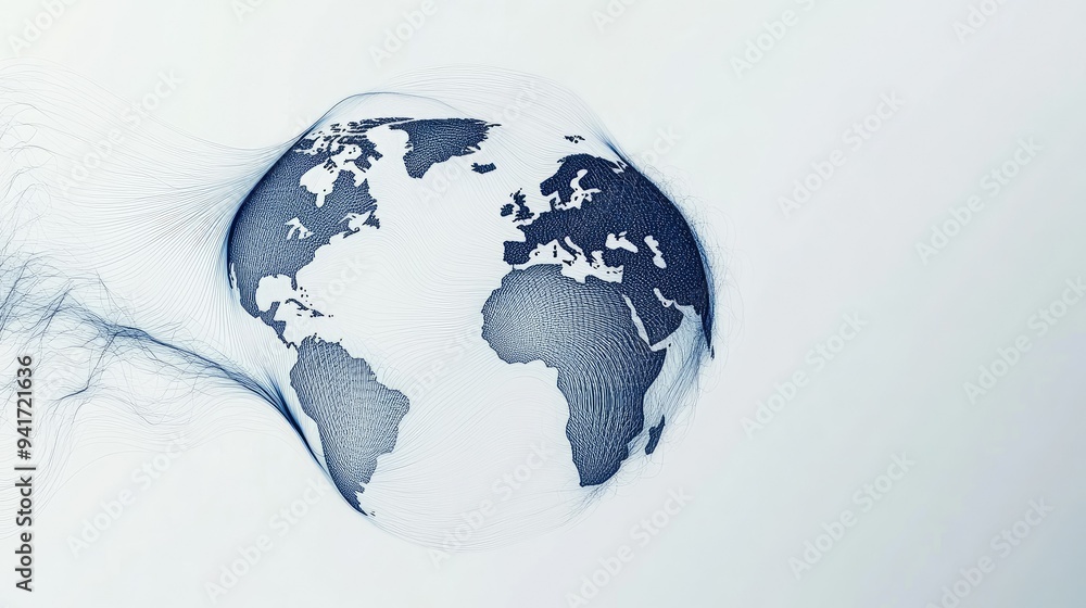 Curved lines in a circular pattern creating a stylized map of the world ...