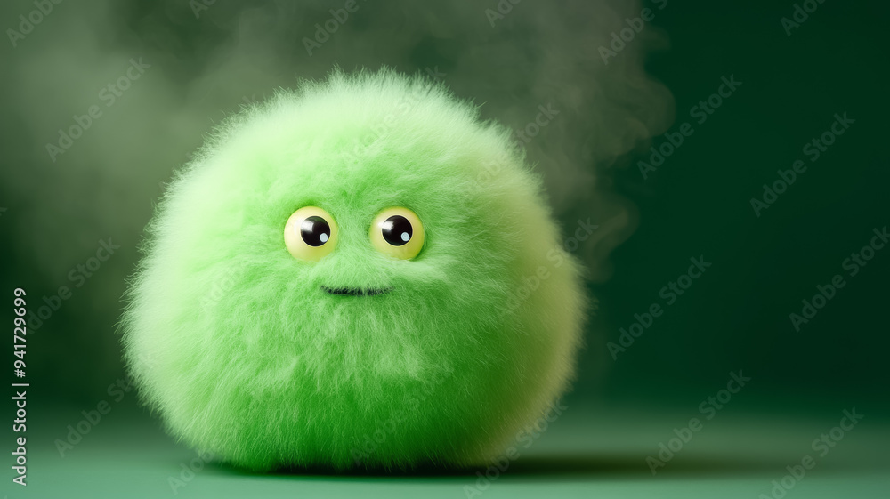 Fluffy smelly gas creature with soft, rounded features pastel greens ...