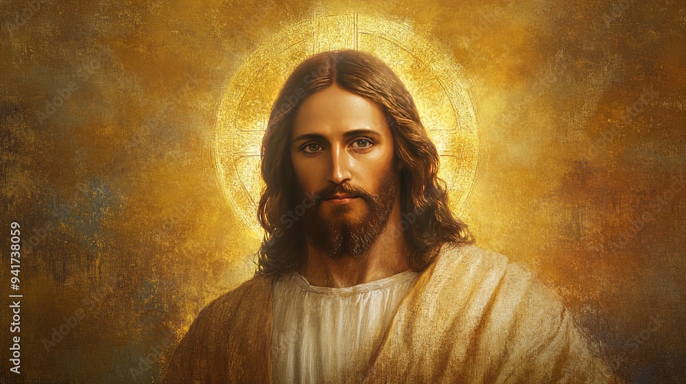 Jesus Christ depicted with a soft glow, radiant light from within ...