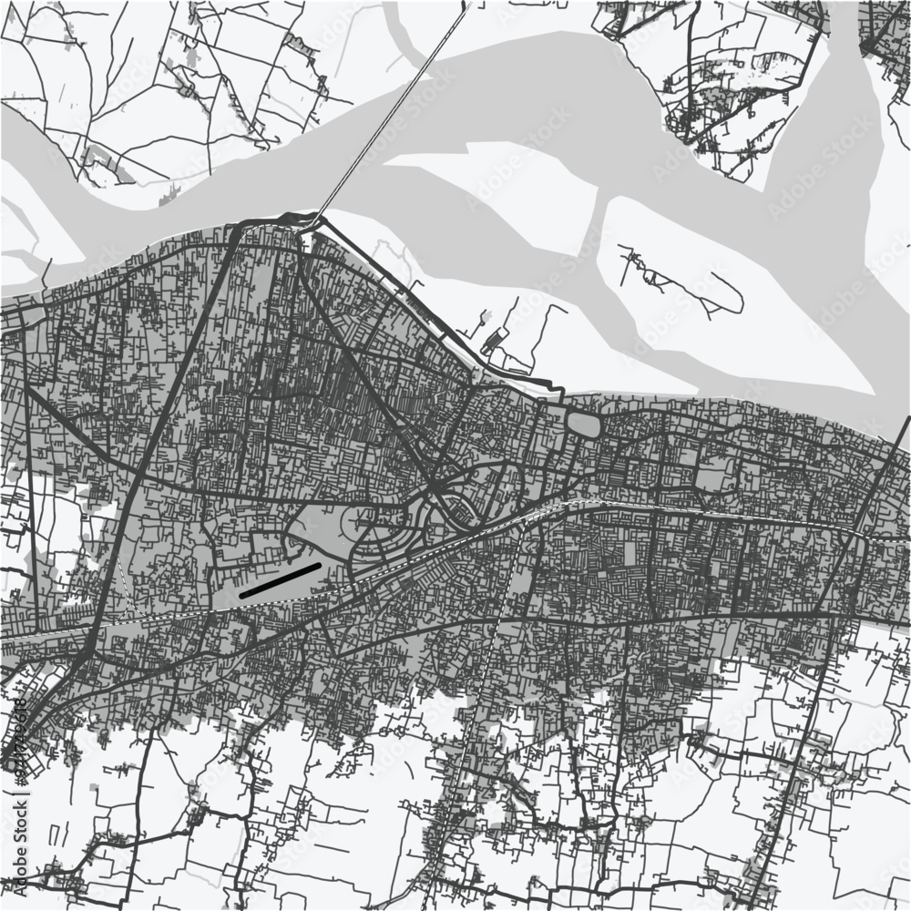 Map of Patna in India in grayscale. Contains layered vector with roads ...