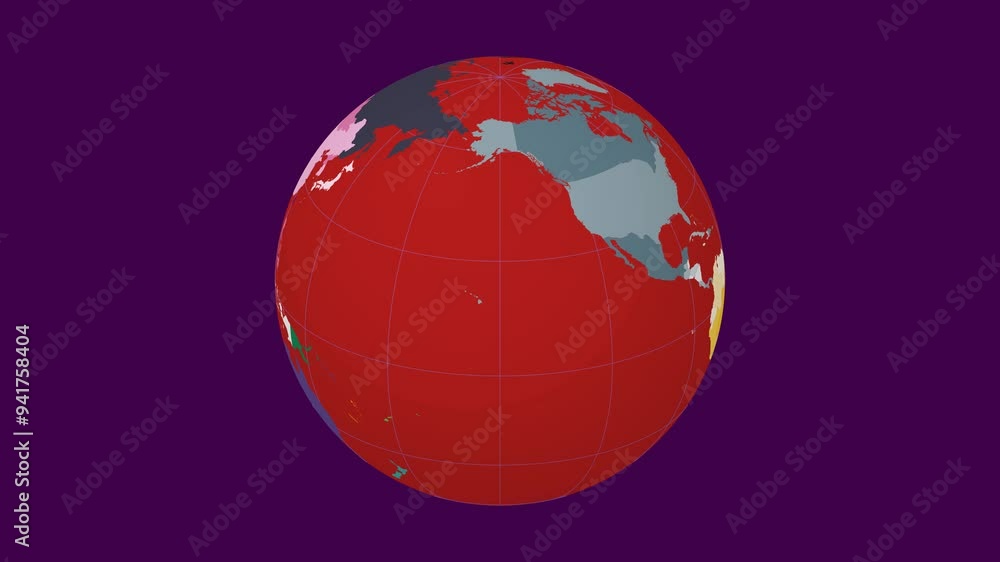 Rotating earth. Slanted sphere view. Slow speed earth rotation. Colored ...