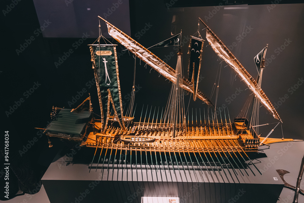 09 July 2024, Deniz Museum, Istanbul, Turkey: An antique model of an ...