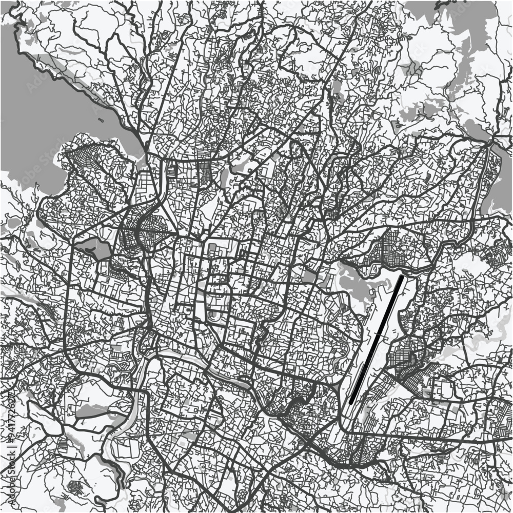Map of Kathmandu in Nepal in grayscale. Contains layered vector with ...