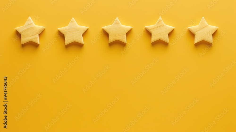 Five yellow stars arranged on a vibrant yellow surface, symbolizing ...