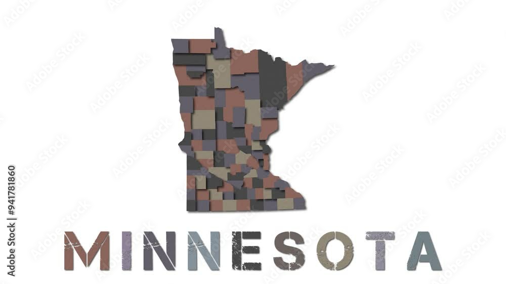 Minnesota map with paper regions. Animated us state map growing from ...