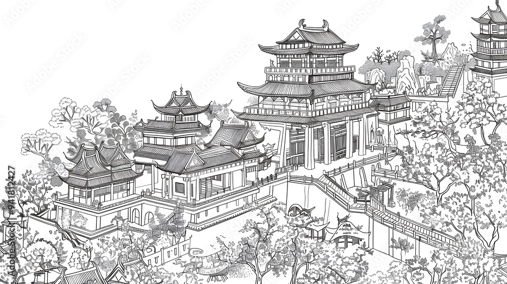 Hand Drawn Sketch Line Art Draft that showcases of Misty Japanese ...