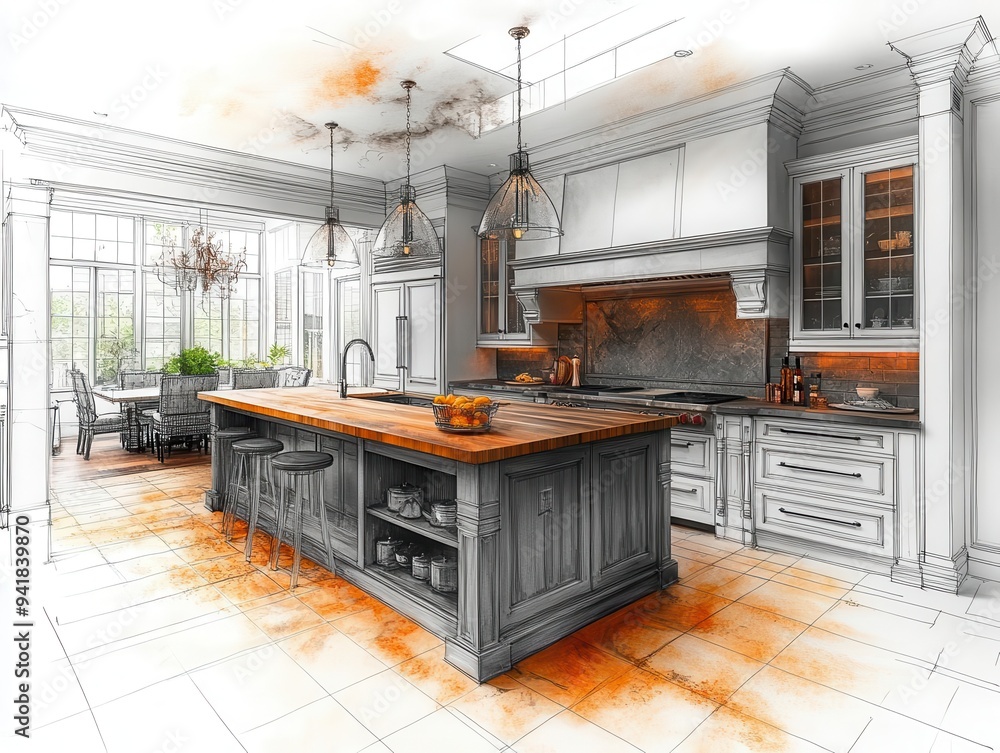kitchen renovation progression from blueprint sketches to 3d renderings ...