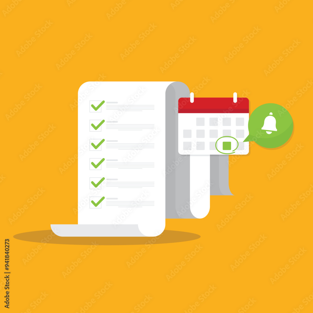 Check list document and calendar , paper check list and to do list with ...