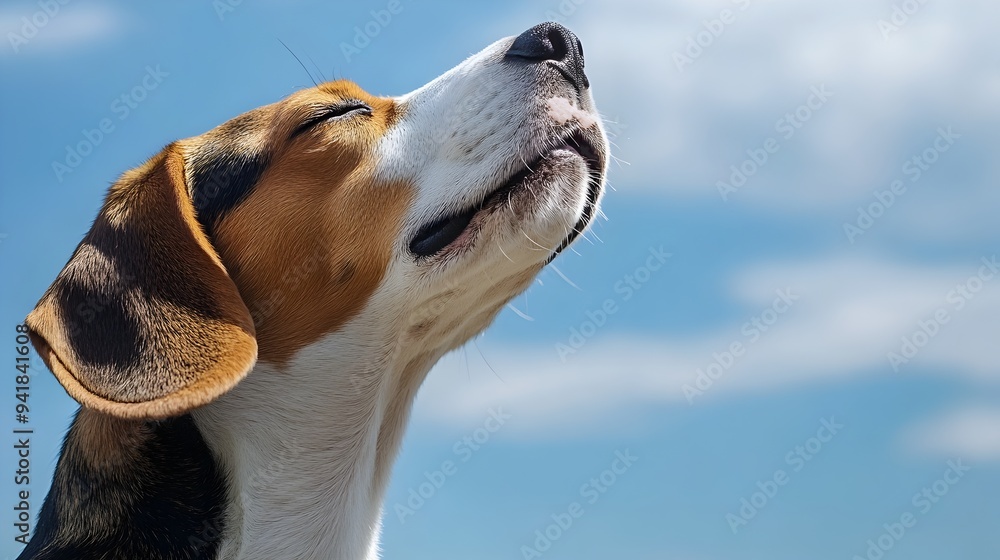 Cute Beagle Dog Howling Up at the Starry Night Sky with Copyspace ...