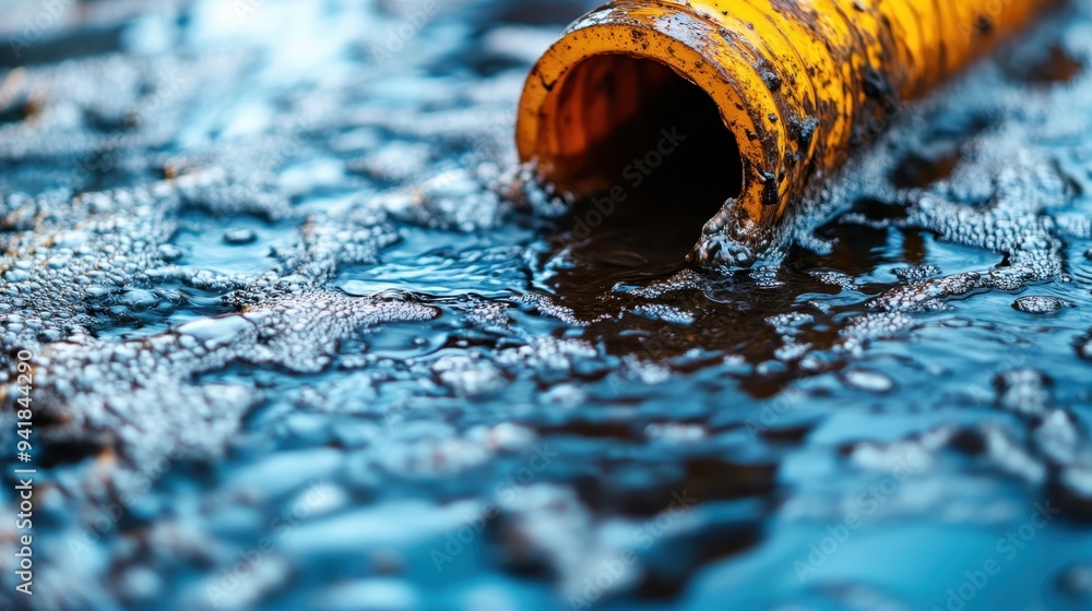 A photograph depicting polluted water flowing from an orange pipe into ...