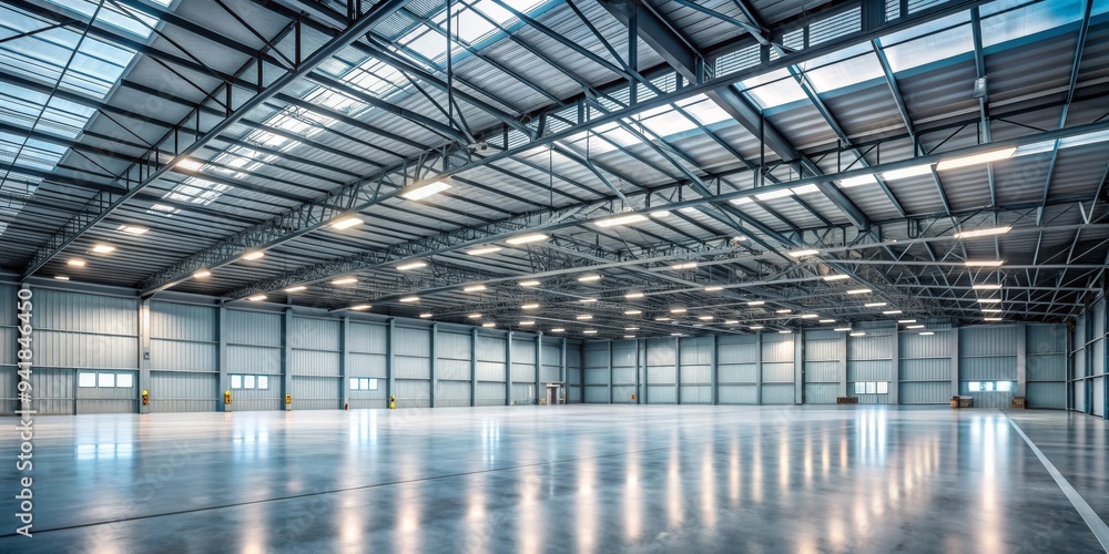 Industrial Warehouse Interior with Polished Concrete Floor, Steel ...