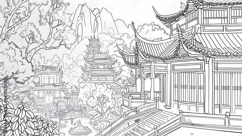 Hand Drawn Sketch Line Art Draft that showcases of Misty Japanese ...