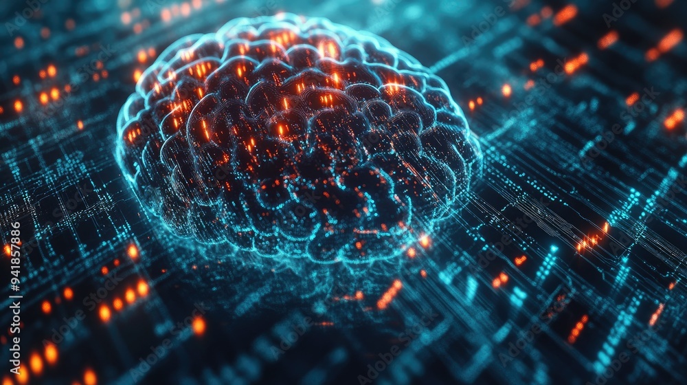 Detailed shot of a modern EEG device with electrical wave patterns ...