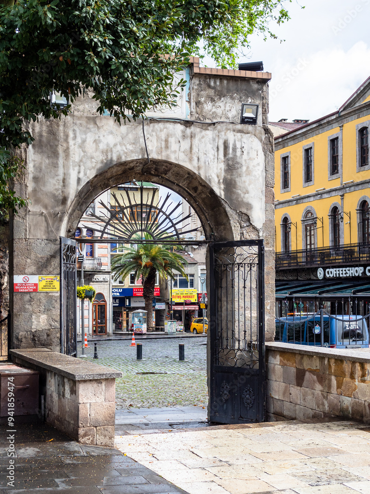 Trabzon, Turkey - May 5, 2024: arch of city park on Meydan square in ...
