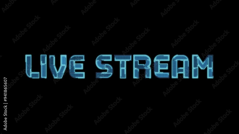 "Live Stream" text, neon blue lights motion animation, futuristic tech ...