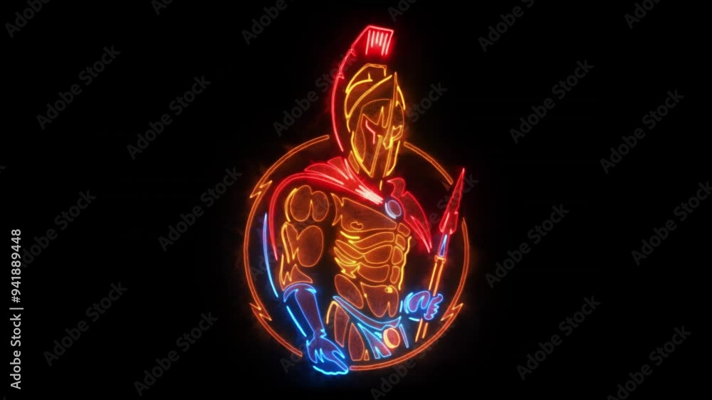 Spartan Warrior Animated Neon Logo with Reveal Effect - Overlay Graphic ...