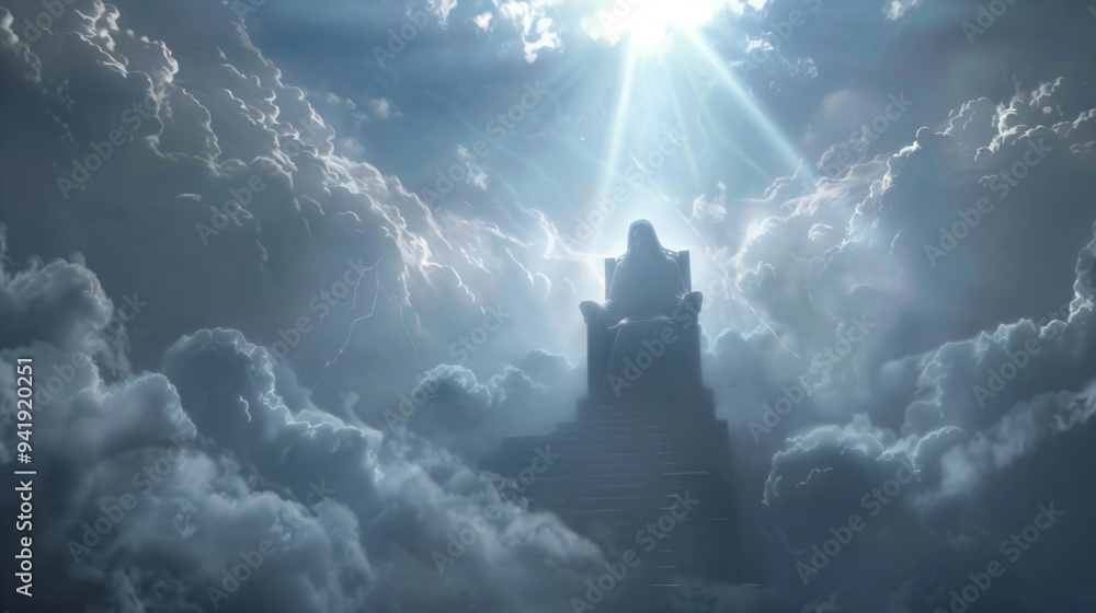 Jesus sitting on the throne in heaven and welcoming his followers ...