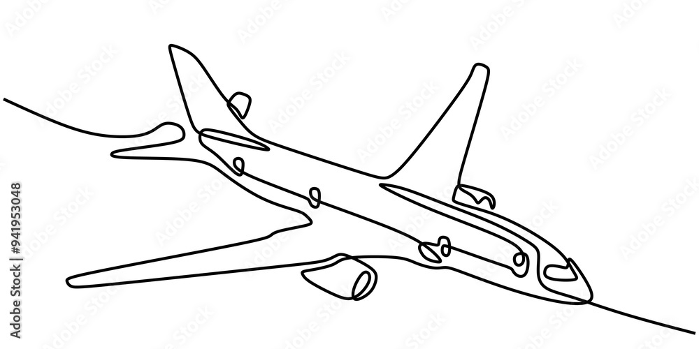 Airplane Line Drawing. Single line art representing global travel and ...