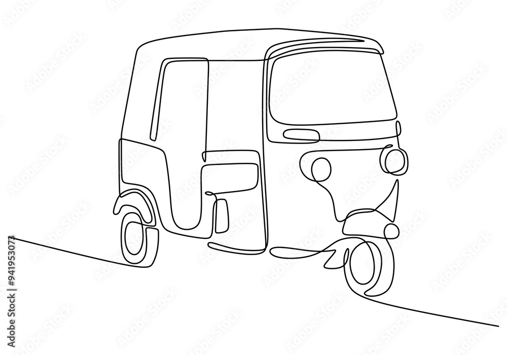 Tuk Tuk One Line Drawing. Simple vector sketch of a classic Bajaj ...
