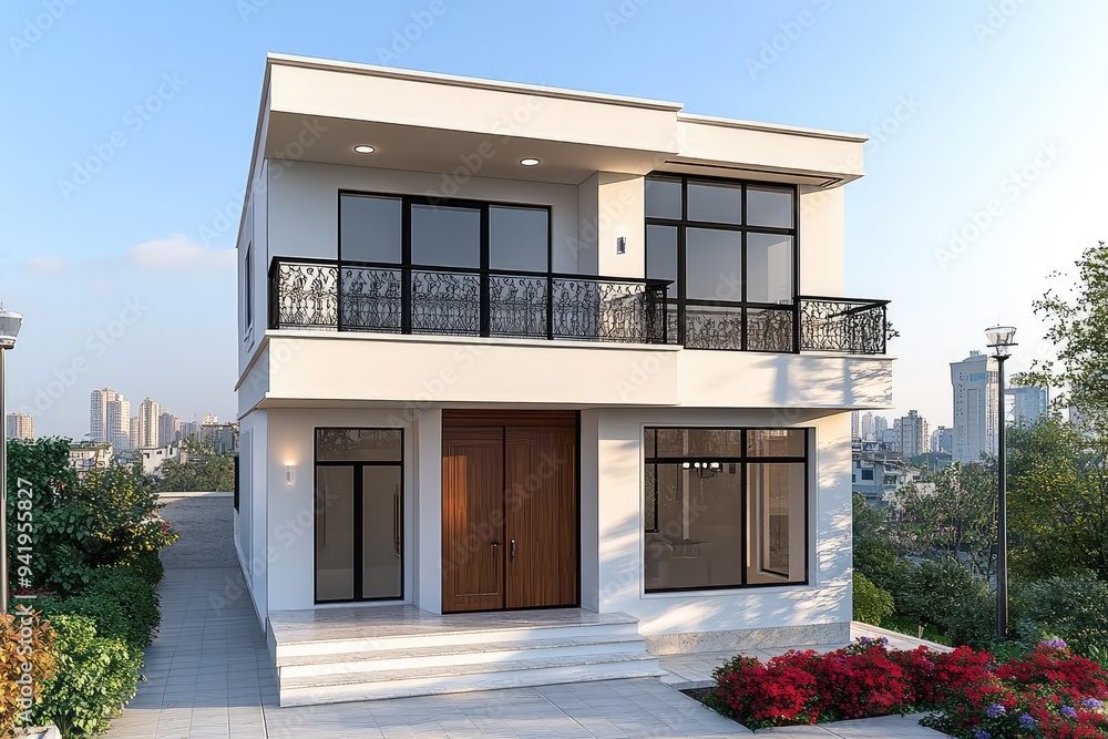 Beautiful modern house exterior with grass field Modern residential ...