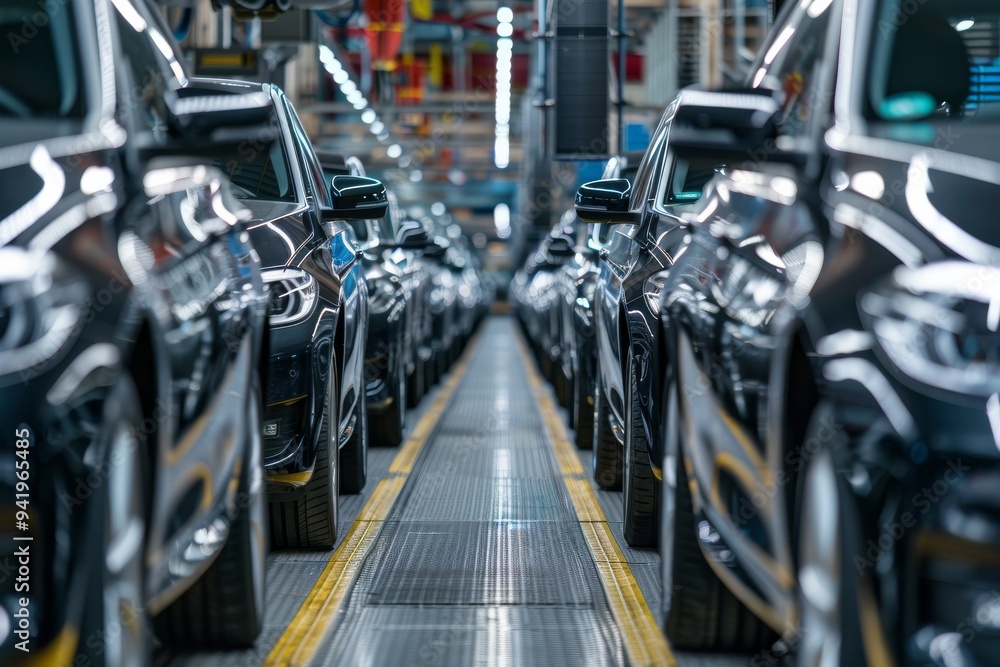 A state-of-the-art car manufacturing plant showcasing an assembly line ...