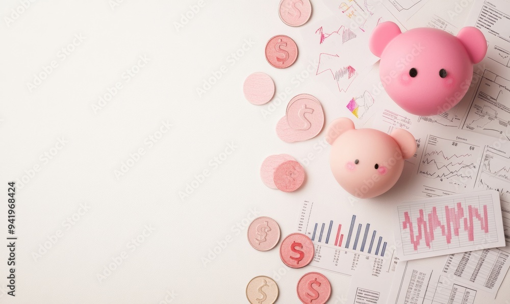 Cute Kawaii Finance Background Young Female Adult and Child with ...